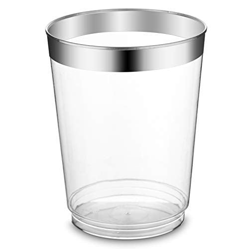 10 Oz Clear Plastic Cup with Silver Rim - Elegant & Durable Drinkware ...