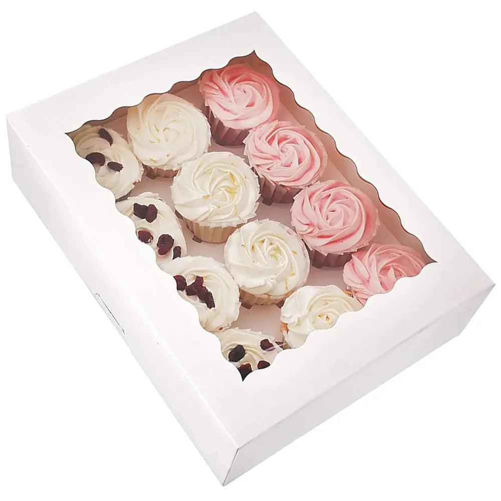 White Muffin Box, 12 Cupcake Box With Window White 14x10x4 Inch, 100 ...