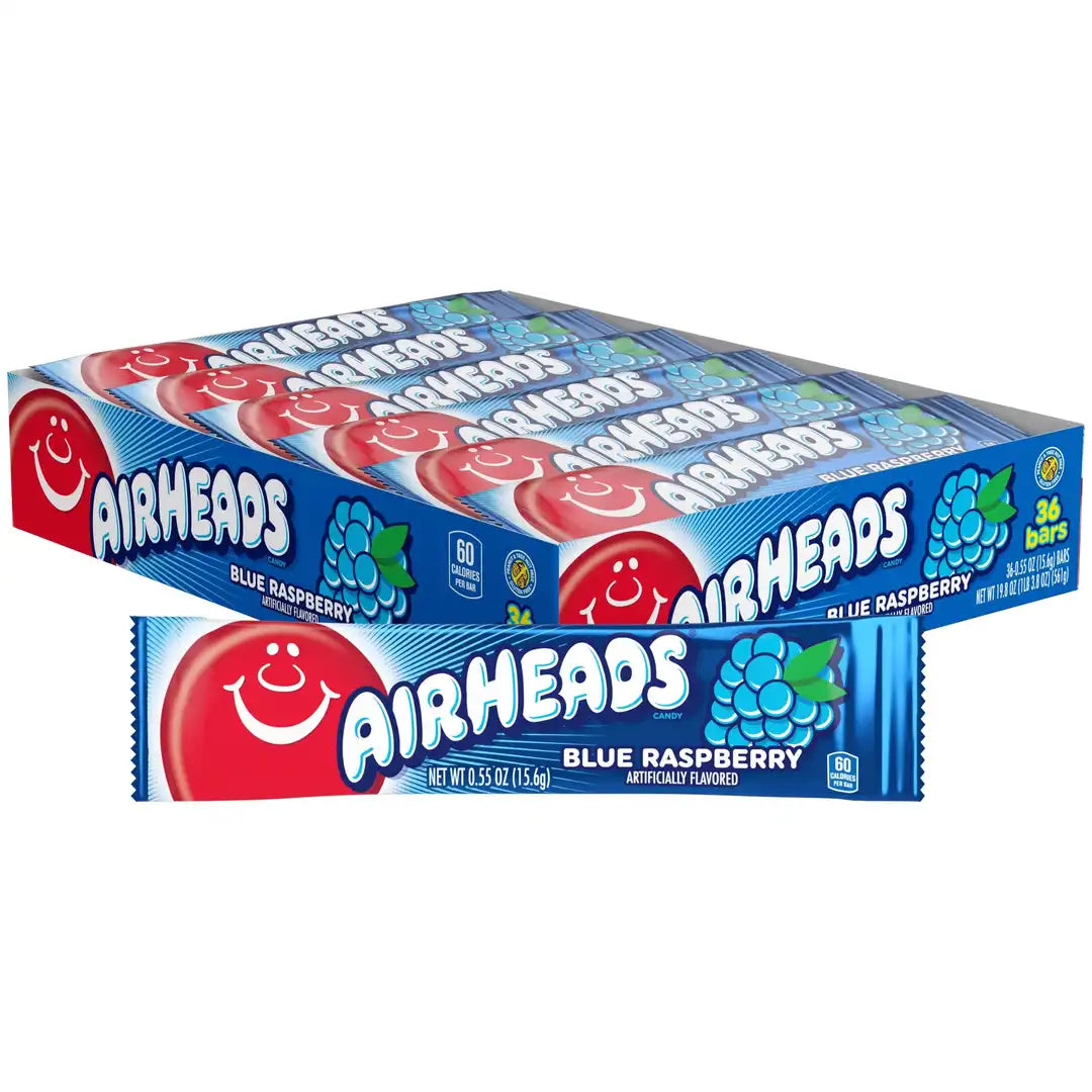 Airheads Blue Raspberry Candy Bars 36 x 15.6g - 12 Boxes — Bulk Mart