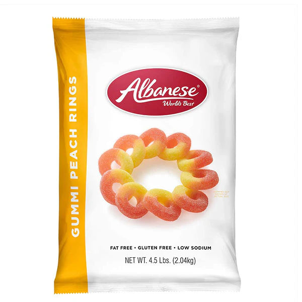Albanese Gummy Peach Rings 4 x 4.5 Lbs, Bulk Gummy Rings — Bulk Mart