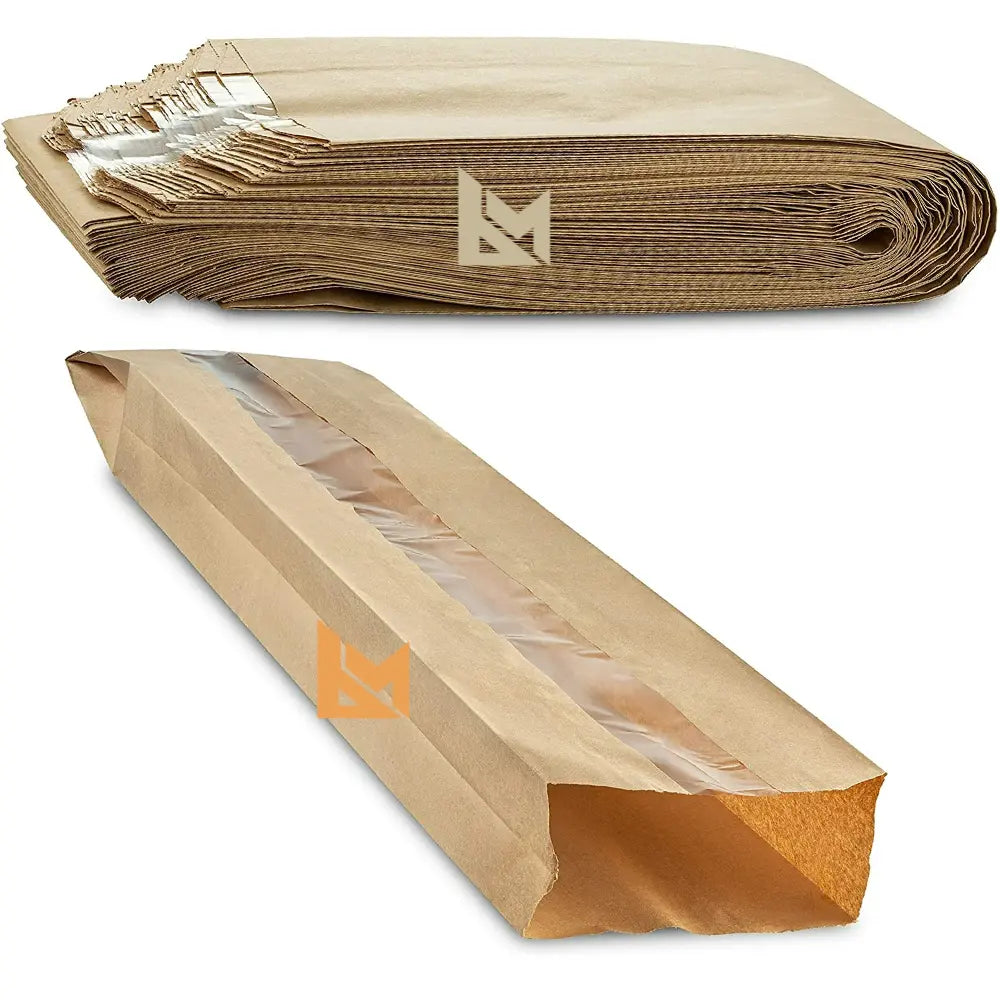 Bread Bags With Window 4x2x24 in, Paper Bread Bags for Bakeries — Bulk Mart