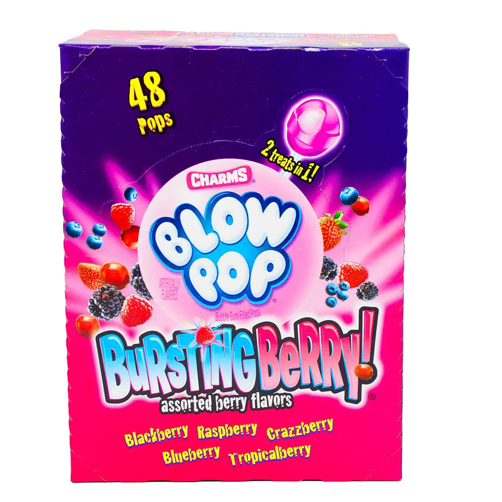 Charms Blow Pop Bursting Berry Assorted Lollipops 48 x 18g - Bulk Mart