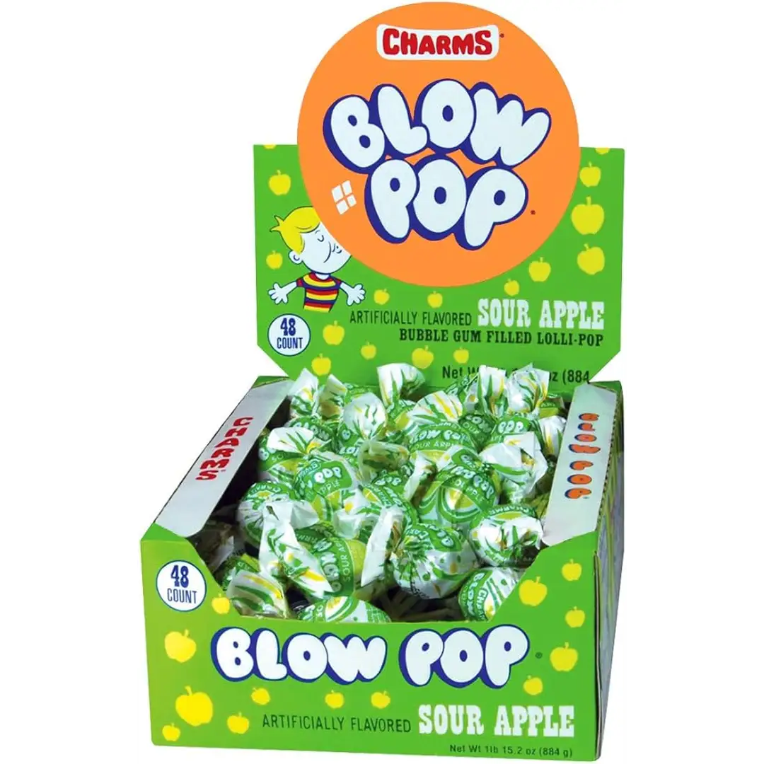 Charms Blow Pop Sour Apple Lollipop 48 x 18g, Wholesale Candy — Bulk Mart
