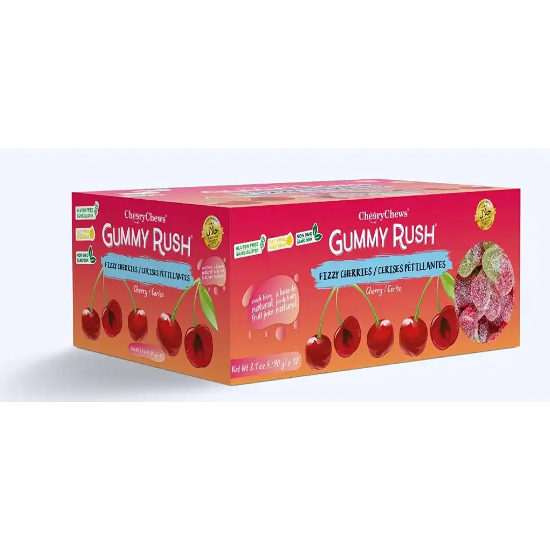 Cheery Chews Gummy Rush Fizzy Cherries 12 x 90g, Bulk Gummies — Bulk Mart