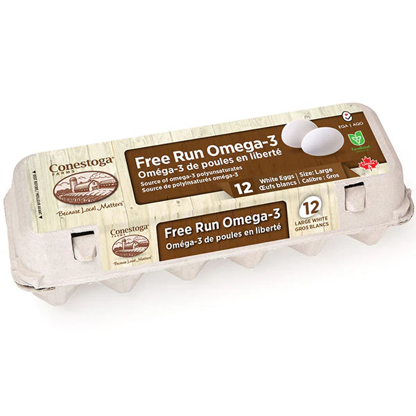 Free Run Omega-3 Large White Eggs 12 Pack Conestoga Fresh Eggs — Bulk Mart