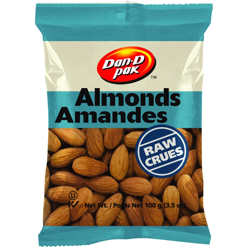Dan D Pak Almonds Raw Natural 12 x 100g, Snack Nuts & Seeds — Bulk Mart