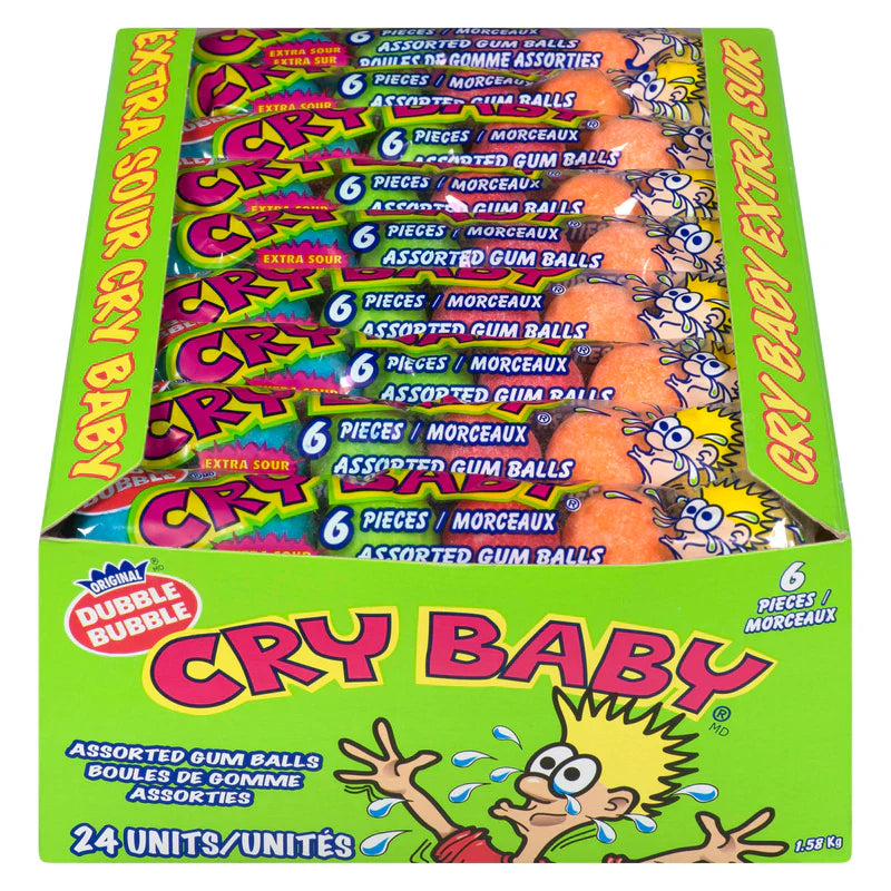 Dubble Bubble Cry Baby Extra Sour Jumbo Gum Balls 6 Pcs 24 Packs, Bulk Mart