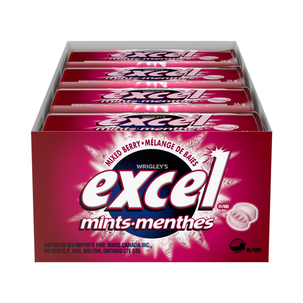Excel Mints Mixed Berry Tin Pack 8 x 34g, Canadian Distribution Bulk Mart