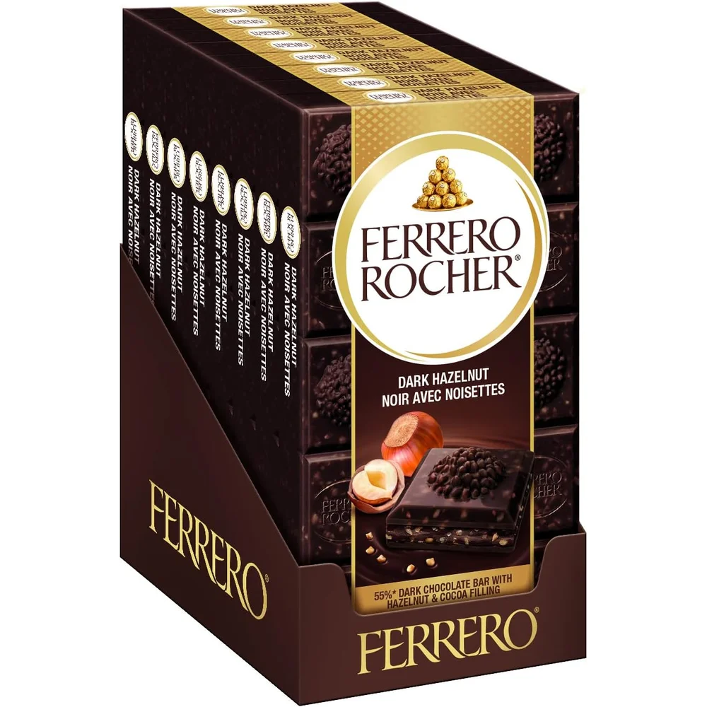 Ferrero Rocher Dark Chocolate Bar With Hazelnut & Cocoa Filling - 8 x ...