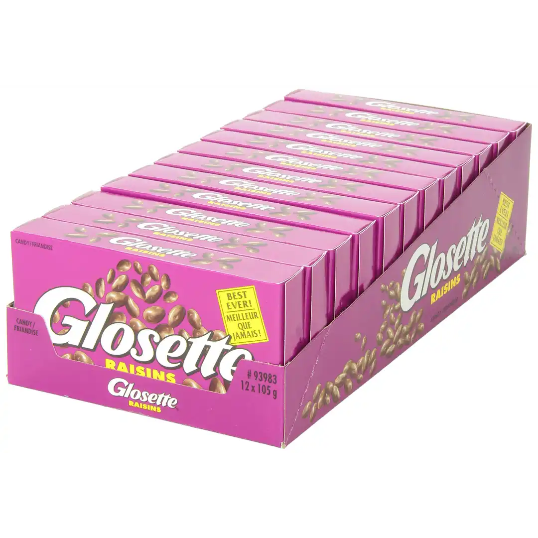 Glosette Raisins Chocolate Covered Candy Theatre Box 12 x 105g — Bulk Mart