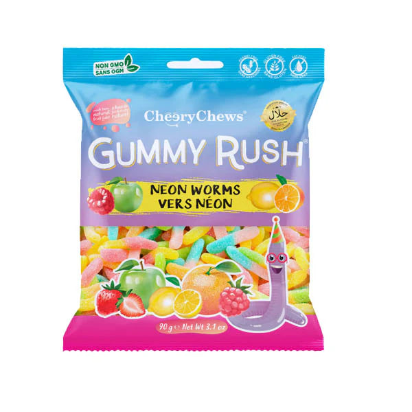 Cheery Chews Gummy Rush Neon Worms 4 x 90g, Popular Gummies — Bulk Mart