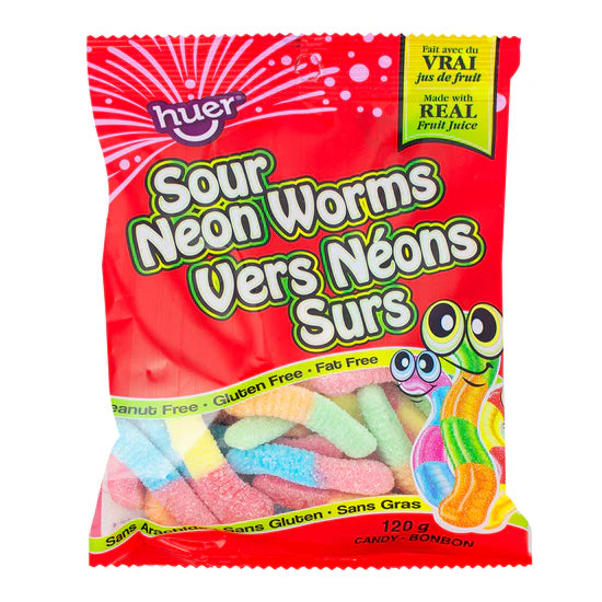 Huer Sour Neon Worms Gummies 6 x 120g, Bulk Gummy Candy For Less — Bulk ...