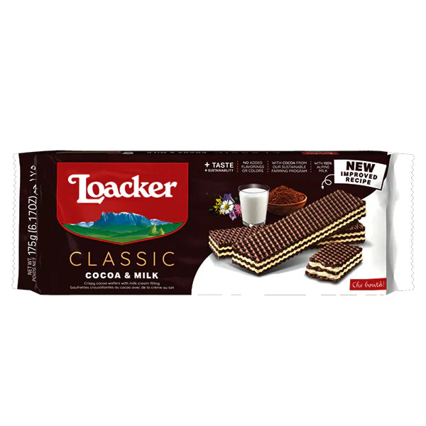Loacker Classic Cocoa & Milk Wafers 18 x 175g, Bulk Wafers & Cookies ...