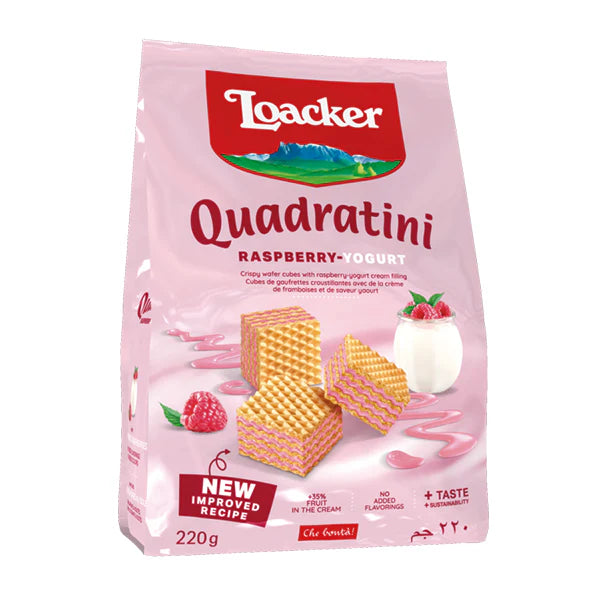 Loacker Quadratini Raspberry Yogurt Wafers 6 x 220g, Bite Size Wafers ...