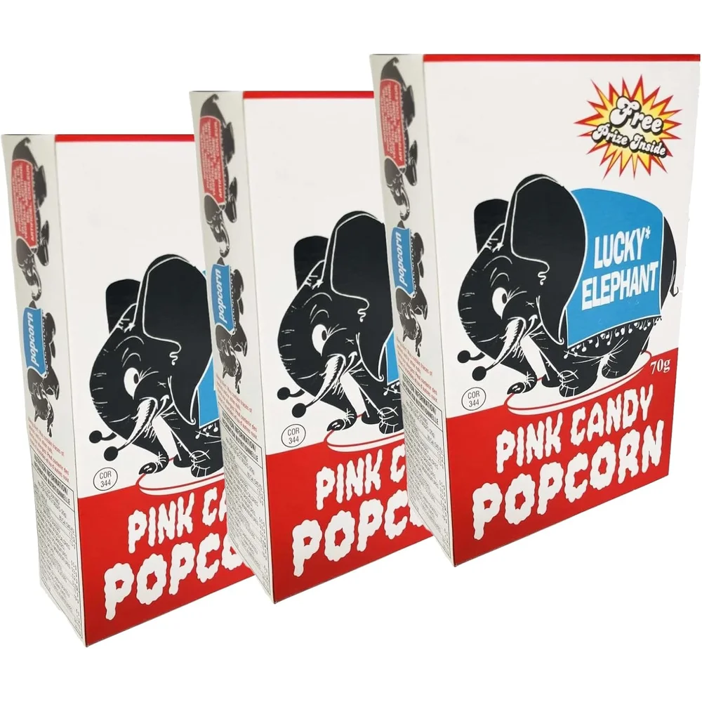Lucky Elephant Pink Candy Popcorn, Free Prize Inside 12 x 70g — Bulk Mart