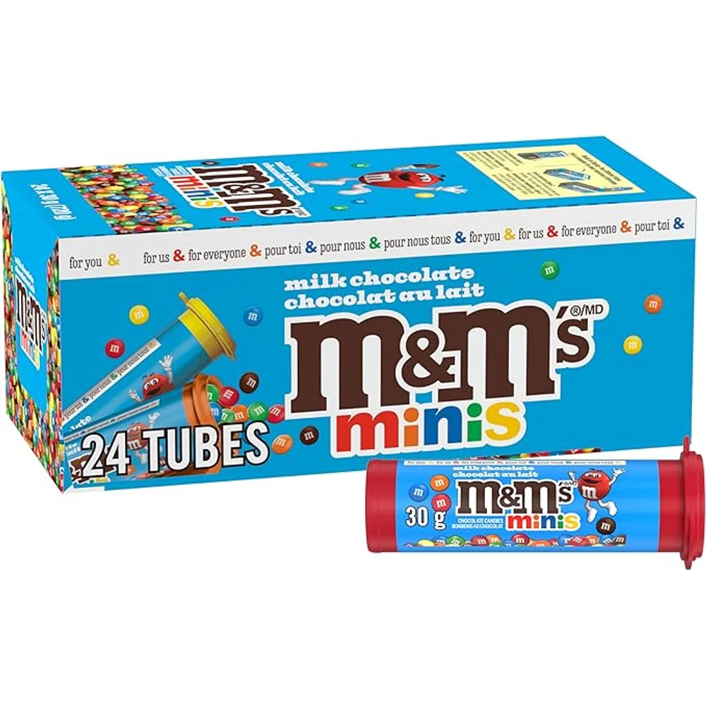 M&M Minis Milk Chocolate Candy Tubes - 24 x 30g, Chocolate Snacks On ...