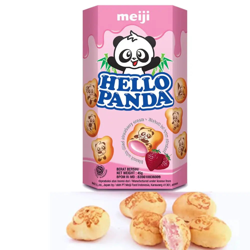 Meiji Hello Panda Biscuits With Strawberry Cream Filling 10 x 45g ...
