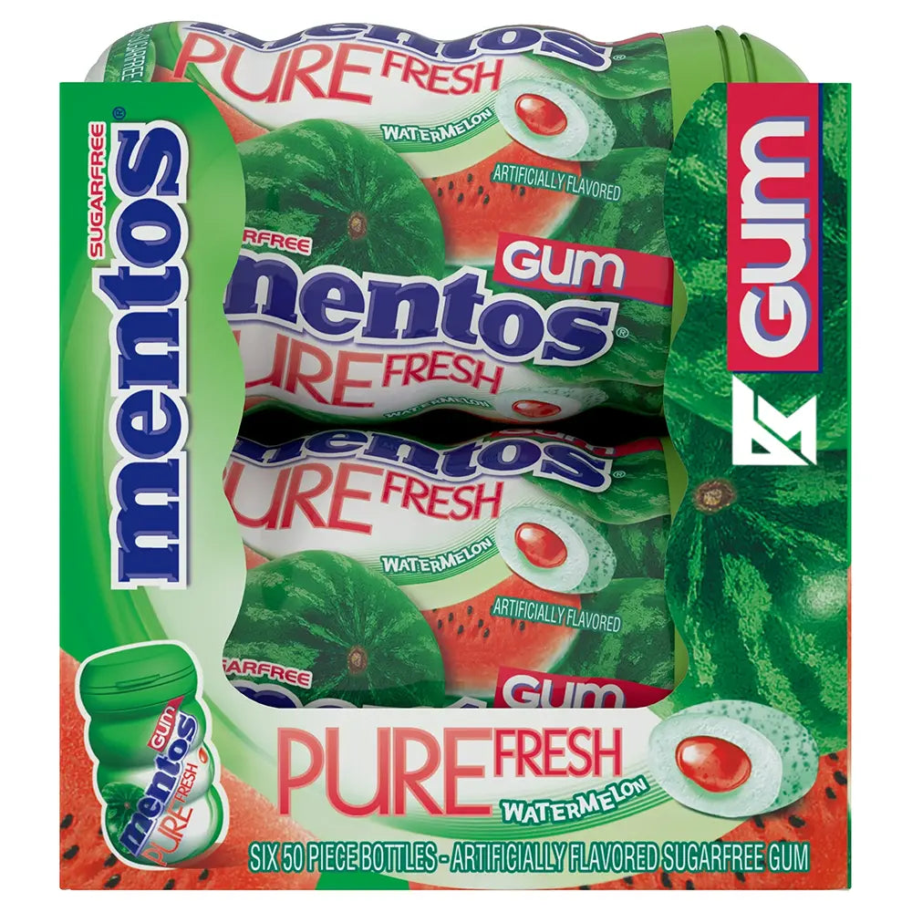 Mentos Pure Fresh Watermelon Sugar Free Gum Bottle 50 Pcs 6 Packs, Bulk ...