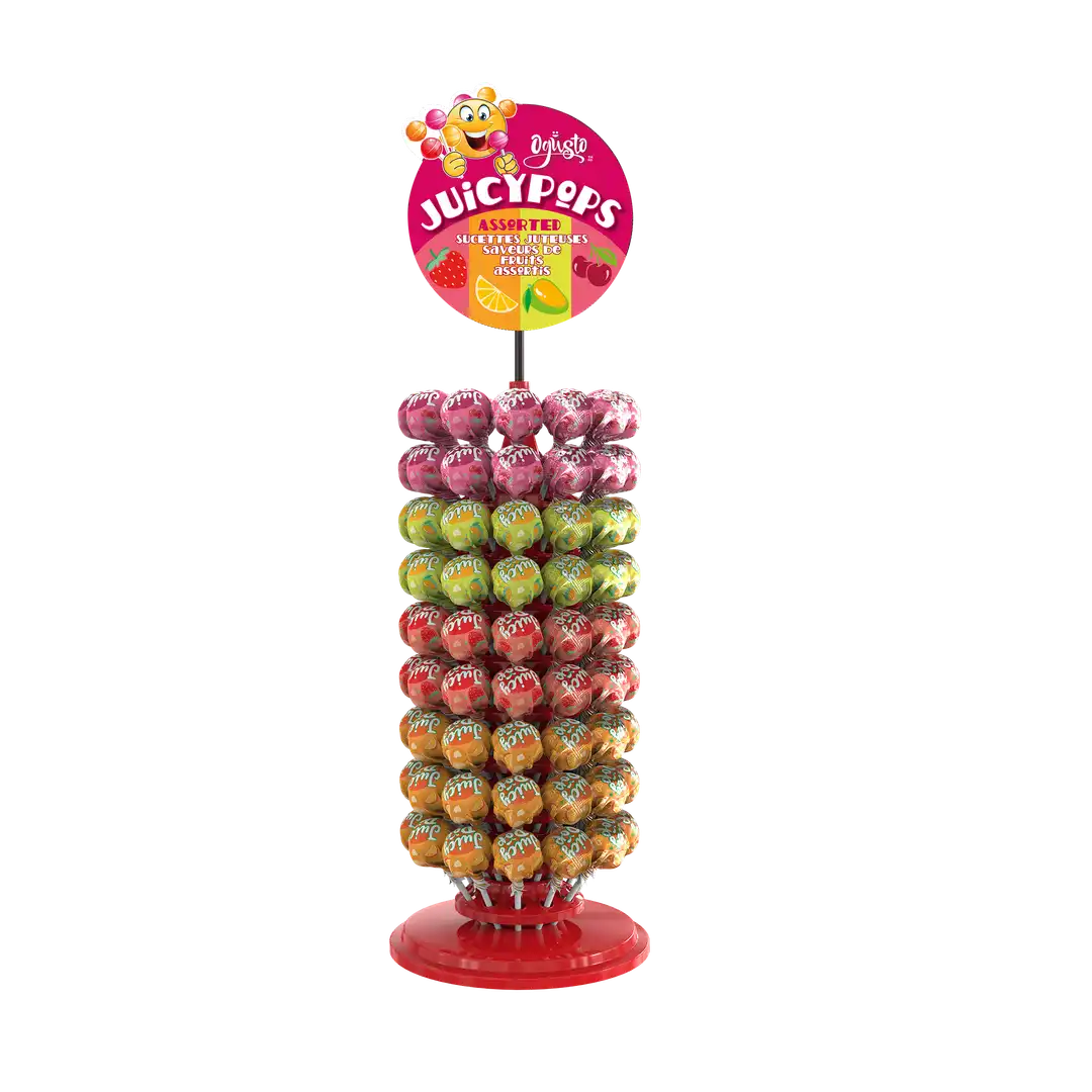 Ogusto Juicy Pops With Stand Assorted Lollipops 108 x 10g - Bulk Mart