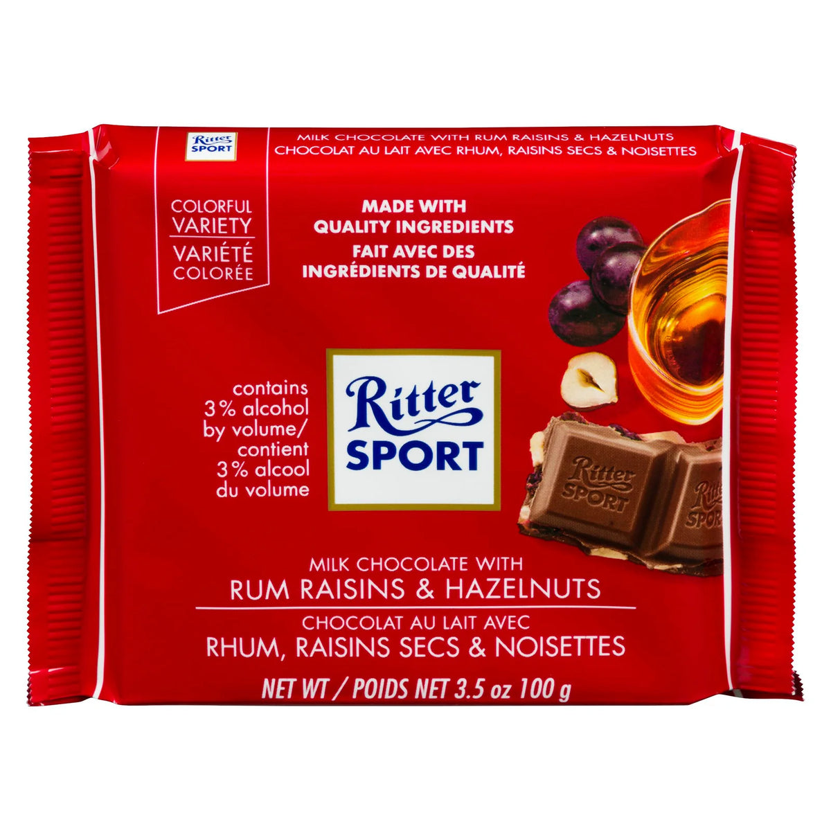 Ritter Sport Milk Chocolate With Rum Raisins & Hazelnuts 12 x 100g ...