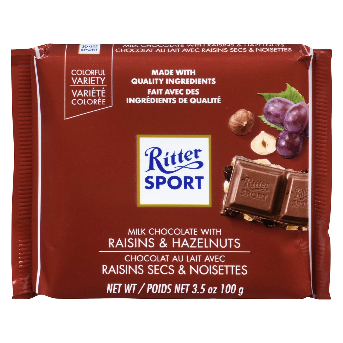 Ritter Sport Milk Chocolate With Raisins & Hazelnuts 12 x 100g ...