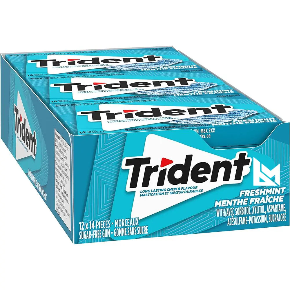 Trident Fresh Mint Sugar Free Gum 14 Pcs 12 Packs, Bulk Mart