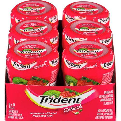 Trident Splash Strawberry Gum Bottle 40 Pcs 6 Packs, Bulk Mart