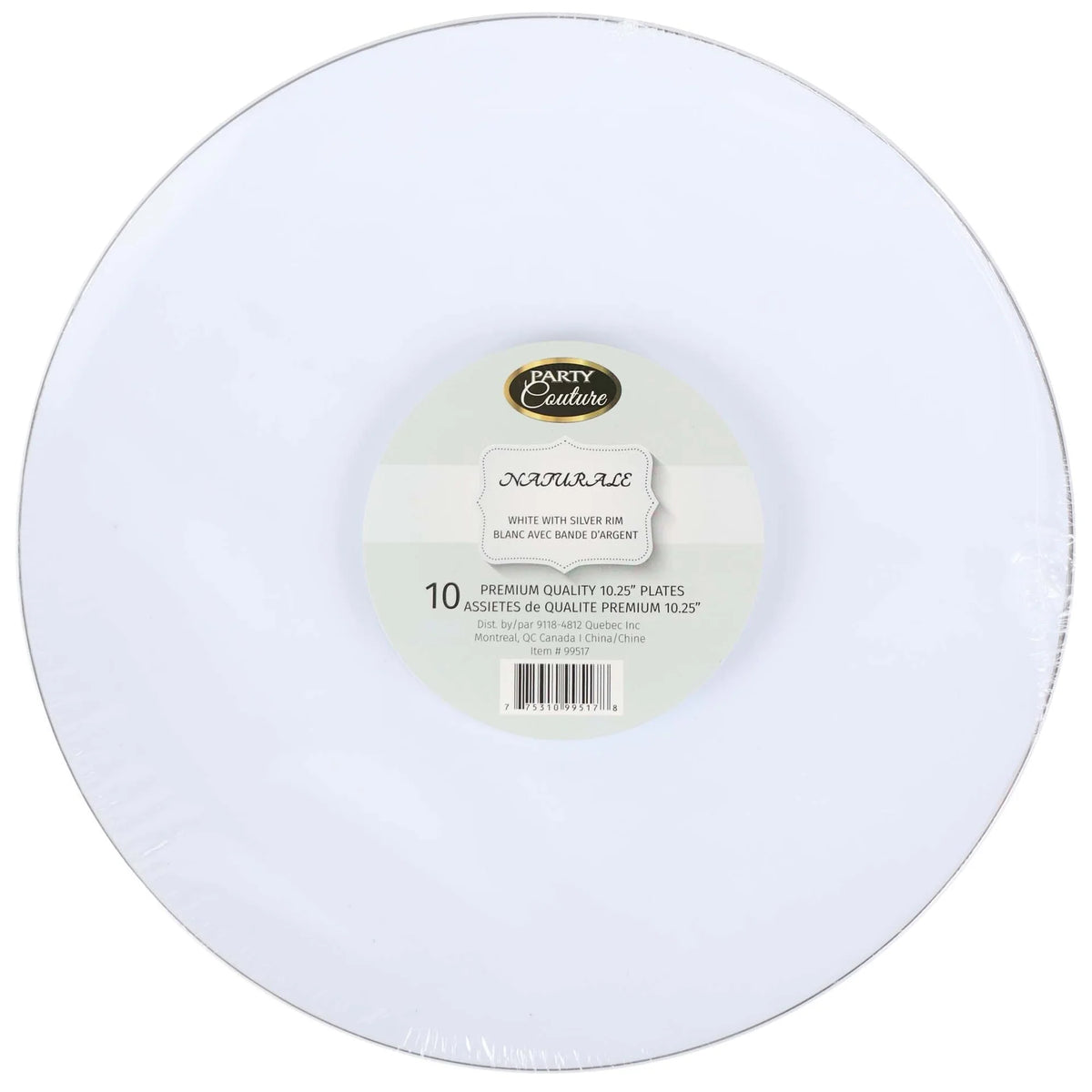 Set of 10 elegant dinner white plastic plates with silver rim for ...