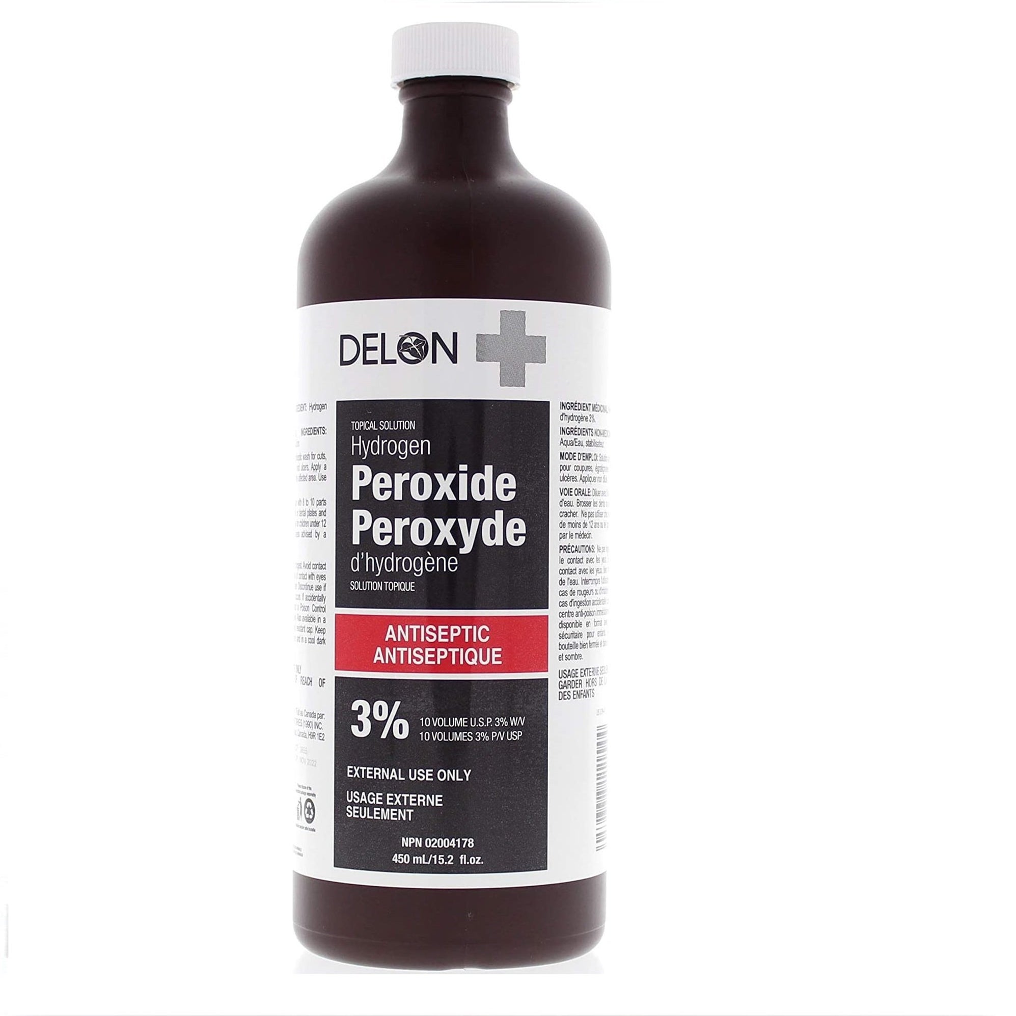 Delon 3% Hydrogen Peroxide Antiseptic Topical Solution 450 ml — Bulk Mart