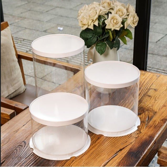 12" Round Clear Tall Plastic Cake Box White - Wholesale Cake Supplies ...