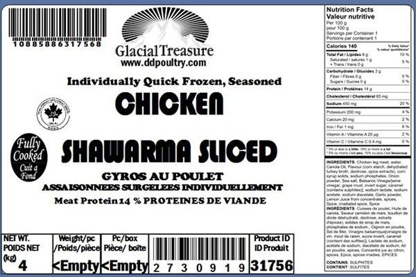 Glacial Treasure - #31756 Fully Cooked Chicken Shawarma Halal - 4 Kg ...