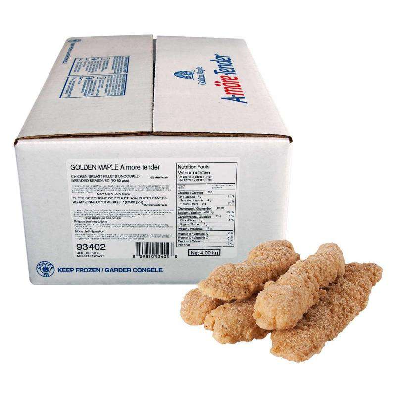 Fully Cooked Breaded Chicken Strips 2x2kg Golden Maple #93325 — Bulk Mart