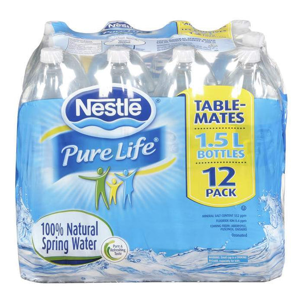 Nestle - Pure Life Natural Spring Water - 12 x 1.5 L - Bulk Mart