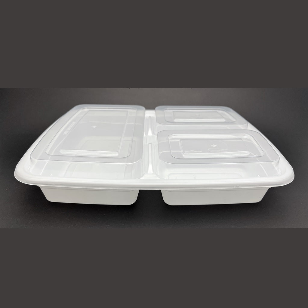 Bulk Mart 32 Oz - 3 Compartment Microwavable Container + Lid, 150 Qty